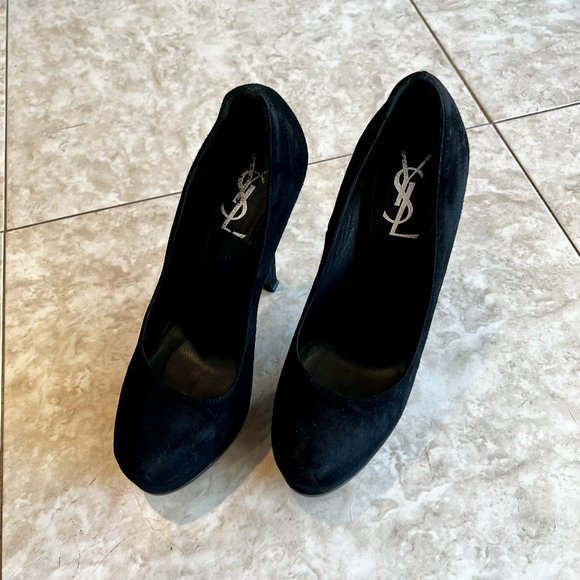 Yves Saint Laurent | Shoes | Ysl Tribtoo Black Suede Platform Pumps ...